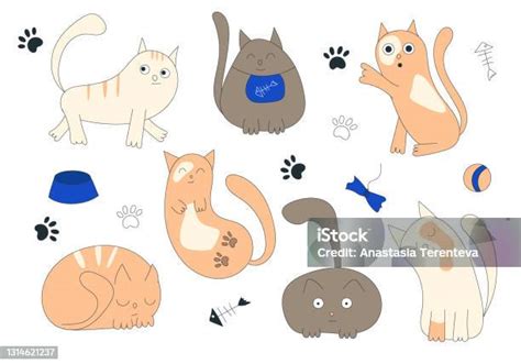 귀여운 재미있는 고양이의 컬렉션 벡터 일러스트레이션 고양이 새끼에 대한 스톡 벡터 아트 및 기타 이미지 고양이 새끼 귀여운 낙서 드로잉 Istock