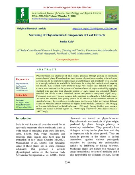 Pdf Screening Of Phytochemical Components Of Leaf Extracts