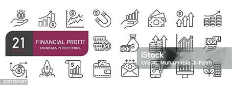 금융 이익 돈 경제와 관련된 라인 아이콘 집합입니다 개요 아이콘 컬렉션 편집 가능한 스트로크 벡터 일러스트 레이 션 경제에 대한 스톡 벡터 아트 및 기타 이미지 Istock