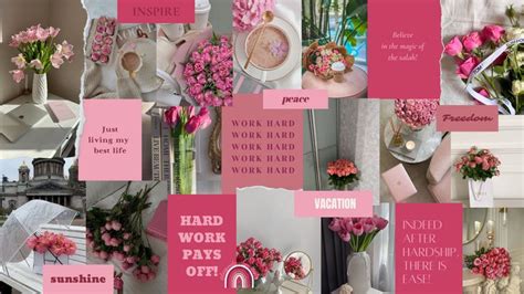 Pink Aesthetic Photo Collage Vision Board Desktop Wallpaper