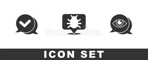 Set Check Mark In Speech Bubble System Bug And Eye Scan Icon Vector Stock Vector