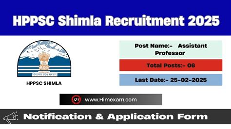 HPPSC Shimla Assistant Professor Recruitment 2025 Himexam Com