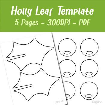 Holly Leaf Holiday Template Printable Set 5 Pages For Creative Projects