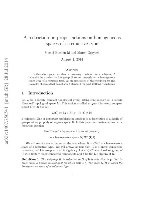 Pdf A Restriction On Proper Actions On Homogeneous Spaces Of