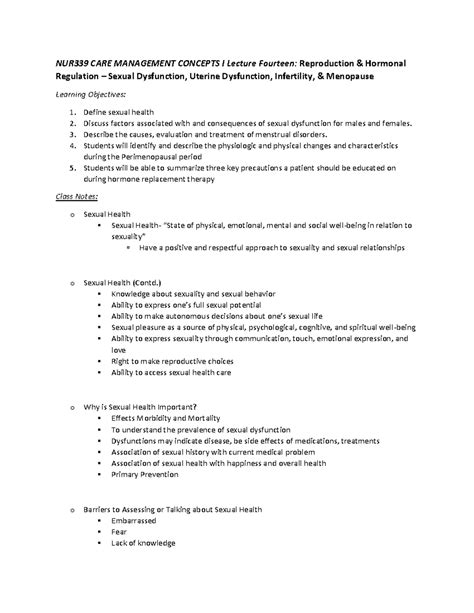 NUR 339 Lecture 14 Reproduction And Hormonal Regulation NUR339 CARE MANAGEMENT CONCEPTS I