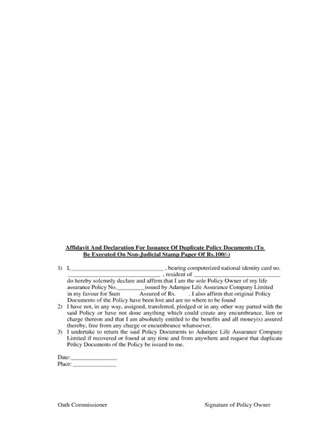 Fillable Online Format Of Affidavit For Issue Of Duplicate Certificate To Fax Email Print