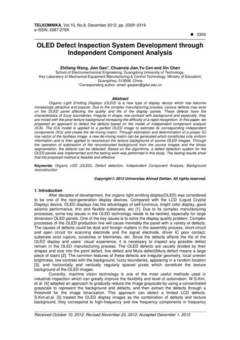 PDF OLED Defect Inspection System Development Through Independent Component Analysis