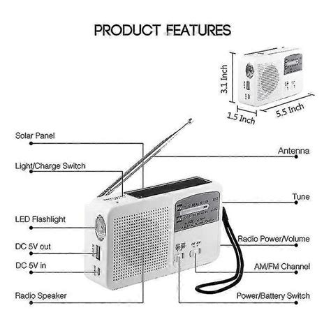 Emergency Radio With Solar And Hand Crank Self Powered Battery Usb