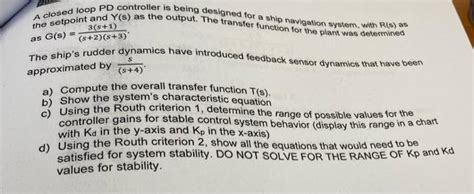 A Closed Loop PD Controller Is Being Designed For A Chegg Com