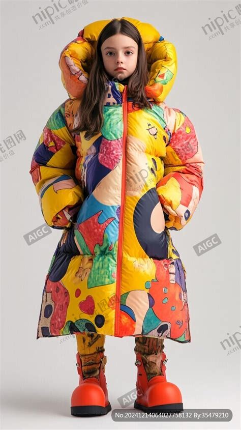 Ai创作图童趣风格纺织 儿童防寒服 儿童长款外套 恐龙印花梭织外套 恐龙印花图案外套 服饰服装童装 儿童外套设计 知名儿童冬季服装品牌 童装棉衣 儿童冬季服装 穿花棉袄的女孩 趣味卡通外套