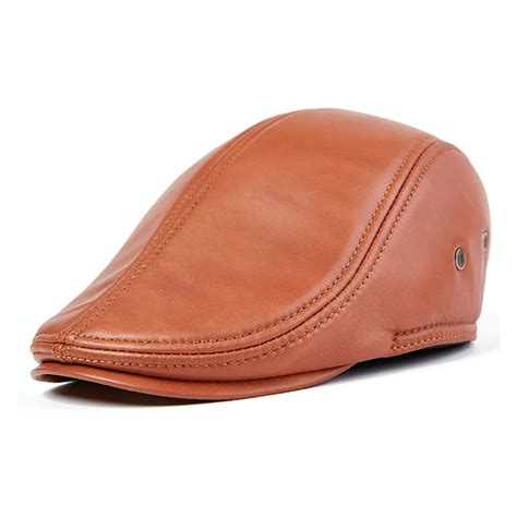 Black Men Flat Cap Sheepskin Real Leather Mens Gatsby Cap Autumn Winer