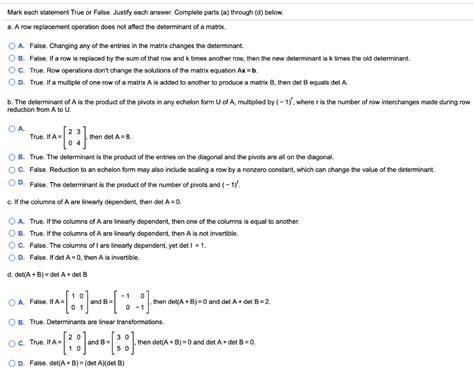 solved mark each statement true or false justify each