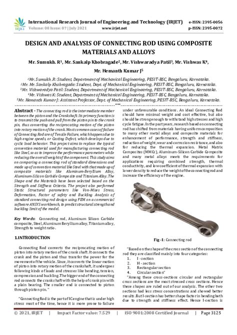 Pdf Irjet Design And Analysis Of Connecting Rod Using Composite Materials And Alloys