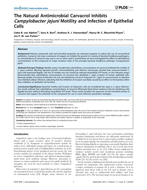 Pdf The Natural Antimicrobial Carvacrol Inhibits Campylobacter Jejuni Motility And Infection