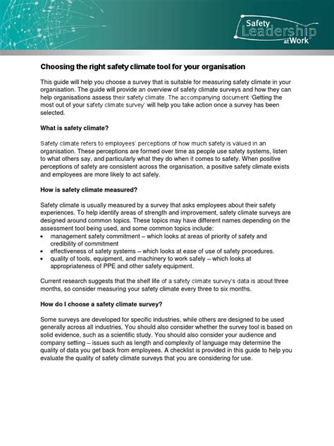 Choosing The Right Safety Climate Tool Pdf Survey Methodology Validity Statistics