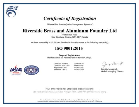 Certificates Riverside Brass Bronze Brass And Aluminum Foundry