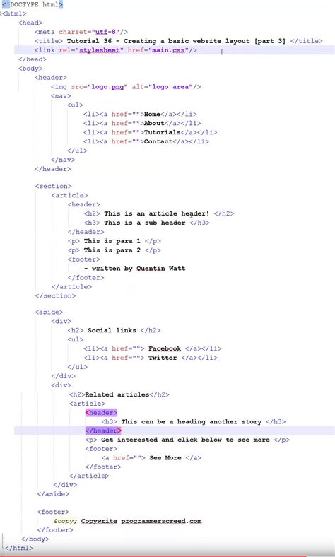 Ý nghĩa thẻ header footer nav aside article section hgroup trong HTML
