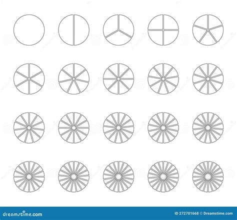 Round Structure Graph Circular Chart Pie Diagram Divided Into Pieces Set Schemes With Sectors