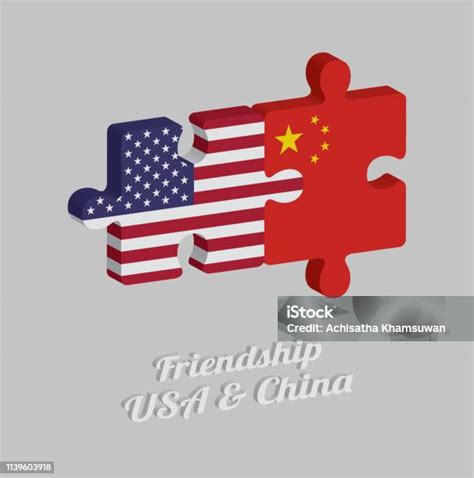 미국 국기와 텍스트와 중국 국기의 직소 퍼즐 3d 우정 미국 중국과 중국 두 나라 사이의 친절 개념 3차원 형태에 대한 스톡 벡터 아트 및 기타 이미지 Istock
