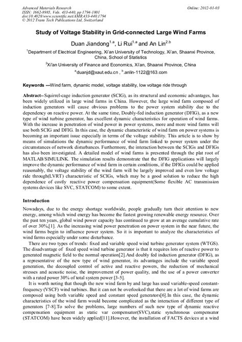Study Of Voltage Stability In Grid Connected Large Wind Farms Scientific Net