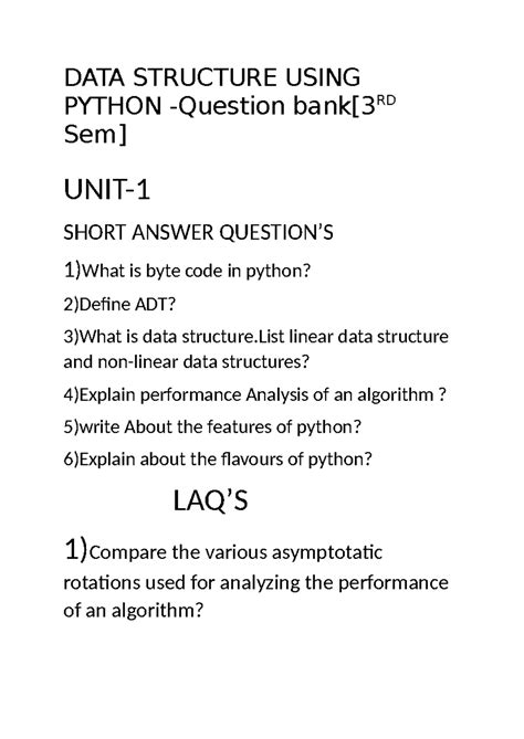Data Structure Using Python Question Bank Data Structure Using Python