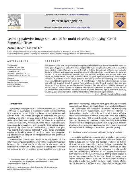 Pdf Learning Pairwise Image Similarities For Multi Classification Using Kernel Regression