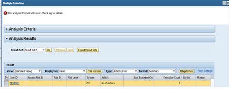 Solved Risk Analysis In Access Control Finished With Erro Sap Community