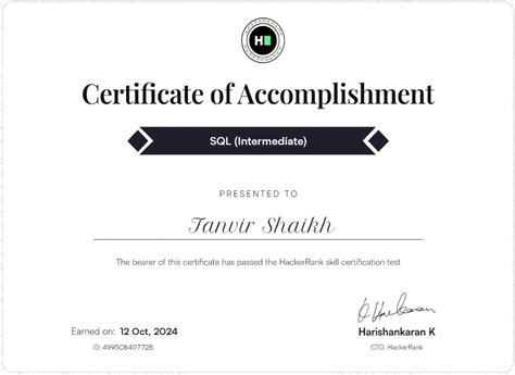 Tanvir Shaikh On Linkedin Sql Intermediatecertification Hackerrank Dataanalysis