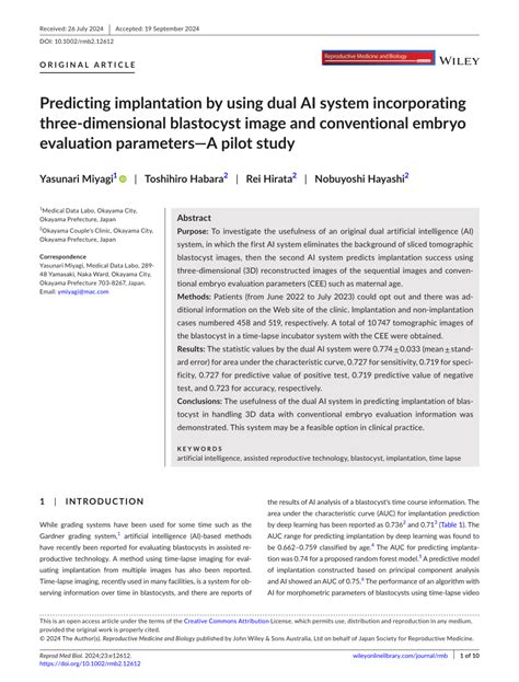 Pdf Predicting Implantation By Using Dual Ai System Incorporating Three‐dimensional Blastocyst