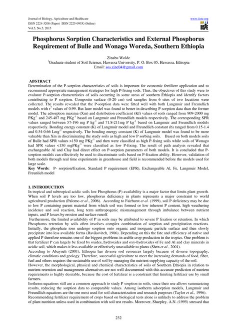 Pdf Phosphorus Sorption Characteristics And External Phosphorus