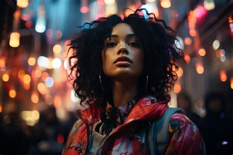 Cyberpunk Concept A Brave Warrior Girl In Cyberpunk Style Stands