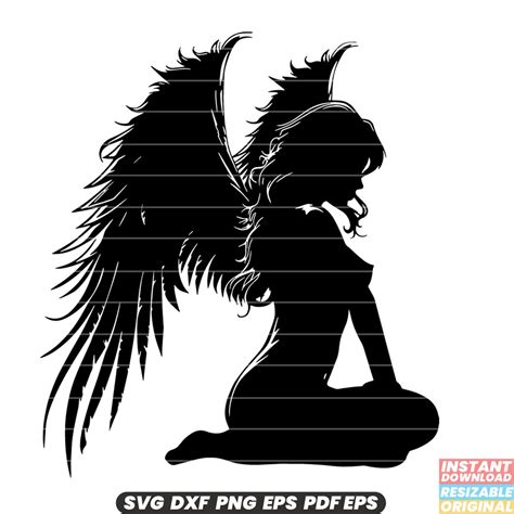 Fallen Angel Sexy Svg Seductive Angel Illustration Dark Angel Graphic Heavenly Beauty