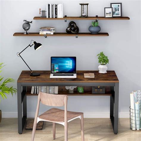 Tribesigns Industrial Computer Desk With 2 Floating Shelves 47 Inch Office Desk Computer Table