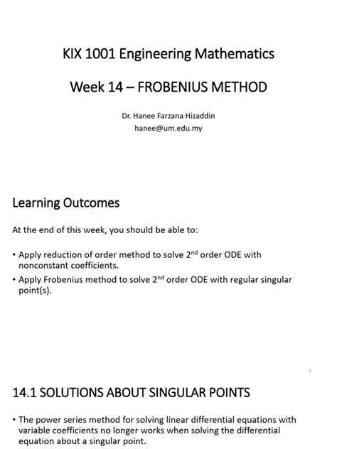 Week 14 Frobenius Method Pdf Ordinary Differential Equation Differential Equations