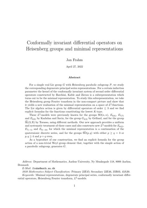 Pdf Conformally Invariant Differential Operators On Heisenberg Groups