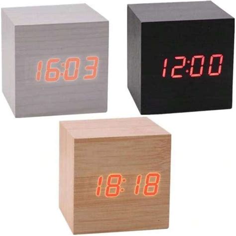 Wood Pattern Cube LED Clock Sound Controlled Electronic Digital Alarm Clock With Snooze Function
