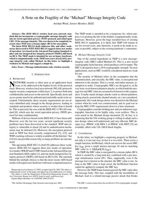pdf a note on the fragility of the “michael” message integrity code