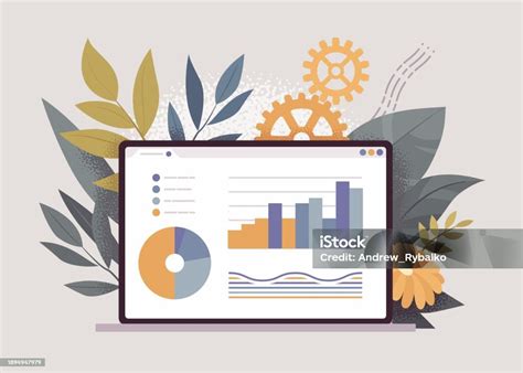 Laptop Screen Pie Chart Statistics Data Representation Financial Graphs Display Stock