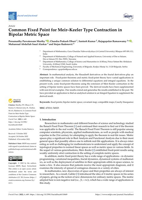 Pdf Common Fixed Point For Meirkeeler Type Contraction In Bipolar Metric Space