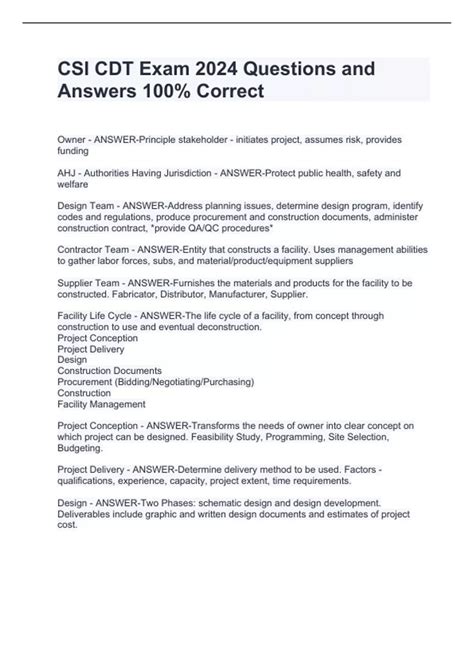 Csi Cdt Exam 2024 Questions And Answers 100 Correct Csi Cdt Stuvia Us