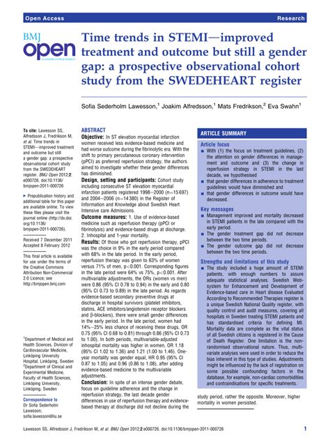 PDF Time Trends In STEMIImproved Treatment And Outcome But Still A Gender Gap A Prospective