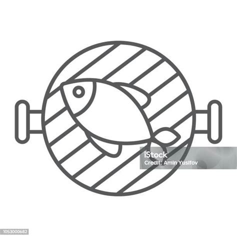 생선 그릴 얇은 선 아이콘 음식과 바다 바베 큐 서명 벡터 그래픽 흰색 바탕에 선형 패턴 10에 대한 스톡 벡터 아트 및 기타 이미지 Istock