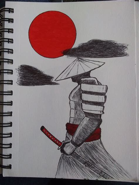 Samurai Walking Under The Red Moon Samurai Drawing Art Drawings