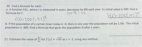 Solved 20 Find A Formula For Each A A Function F T Chegg Com
