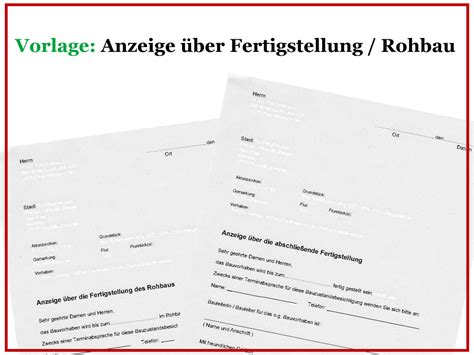 Vorlage Anzeige über Fertigstellung Bauamt Convictorius