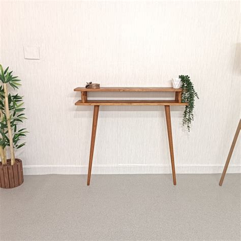 Slim Wooden Entryway Console Table With Storage Shelves Etsy
