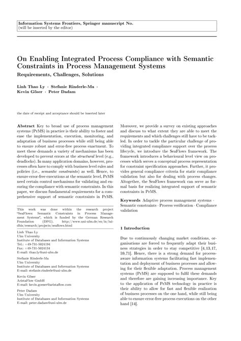 Pdf On Enabling Integrated Process Compliance With Semantic