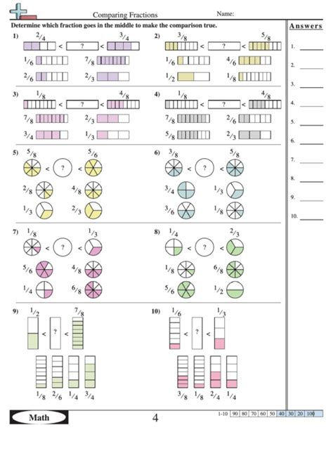 Comparing Fractions Worksheet With Answer Key Printable Pdf Download