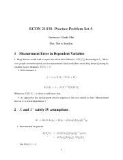 Practice PS5 Metrics Solutions Pdf ECON 21030 Practice Problem Set 5 Instructor Eunki Min