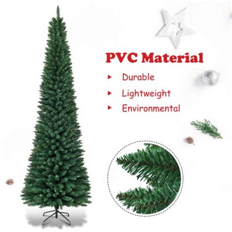 9 Pvc Artificial Christmas Tree Holiday Decor Slim Pencil Tree Metal